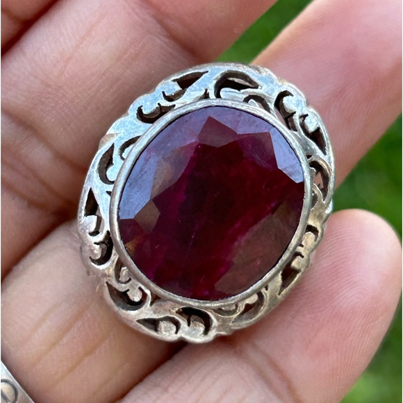 Jewelry | Vintage Sterling Silver Large Bold Huge Ruby Cocktail ...